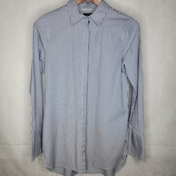 J. Crew | Tops | J Crew Stripe Tunic Button Up Shirt Blue White ...